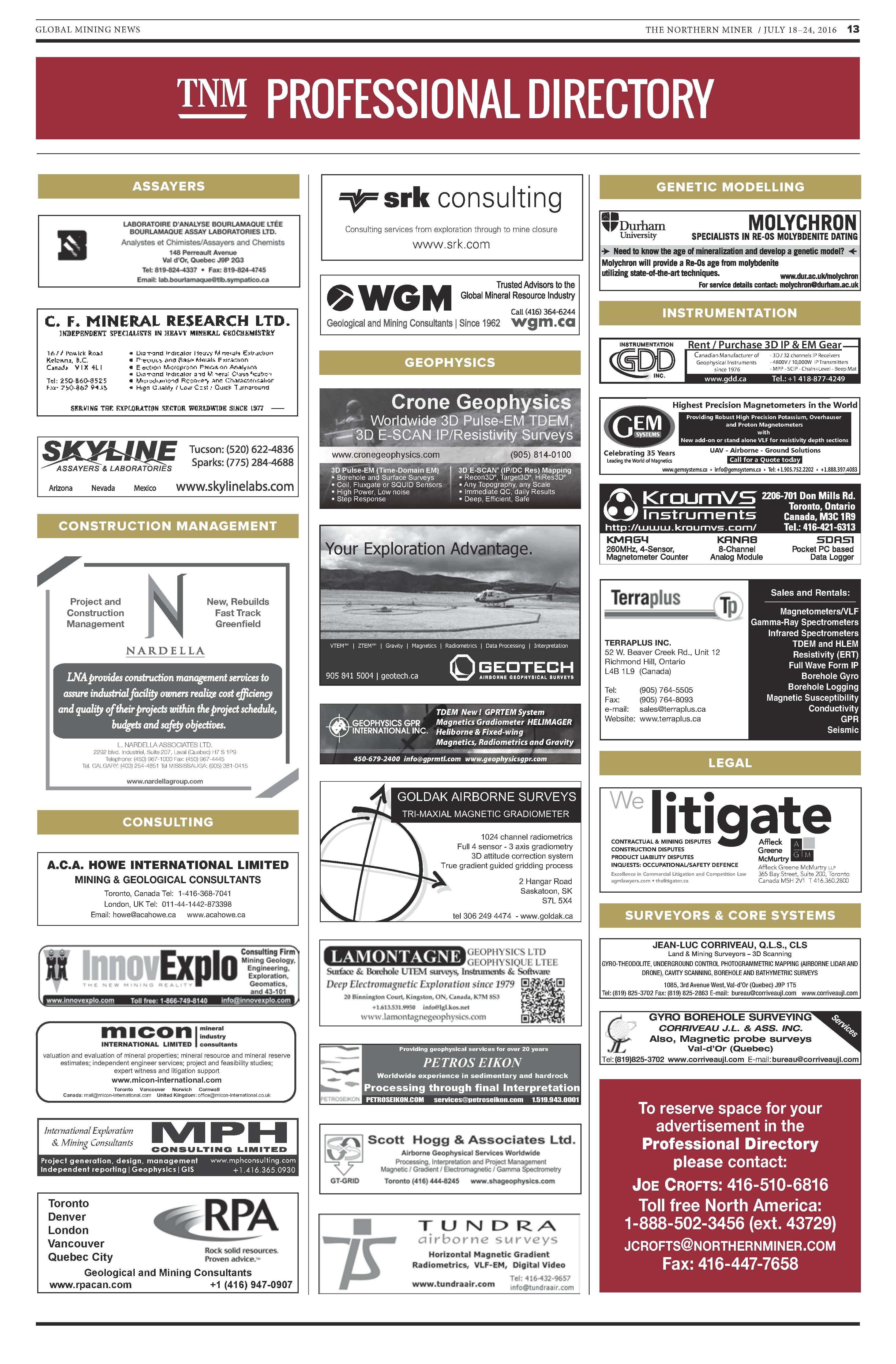 Professional directory - The Northern Miner